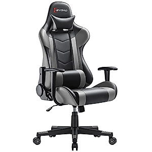 Devoko Ergonomic Gaming Chair Racing Style Adjustable Height High Back PC Computer Chair with Headrest and Lumbar Support Executive Office Chair (Grey)