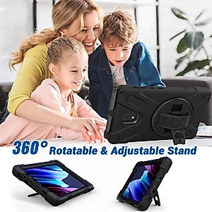 DreamerX for Samsung Galaxy Tab Active 3/Active5 8.0 Case, Hybrid Shockproof Rugged Drop Protective Case with Stand Handle Hand/Shoulder Strap for Galaxy Tab Active5 8" 2024, Active3 8" 2020, Black