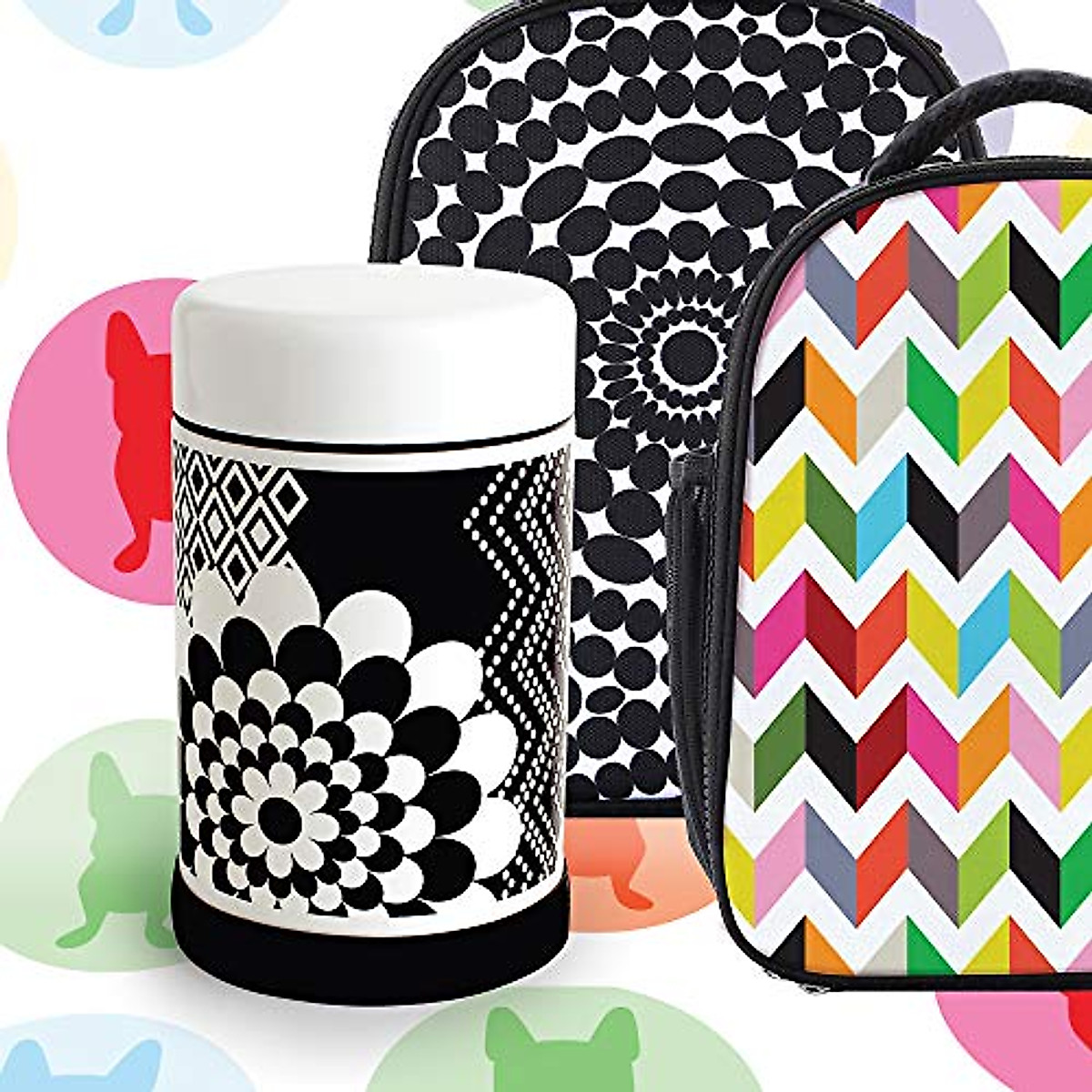 French Bull Stainless Steel Leak Proof Hot Lunch Thermos Vacuum Insulated Food Soup Jar Container, Easy Grip Lid, 16oz, Mosaic