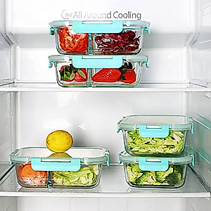 DAS TRUST 3 Pack Food Storage Containers 2 Compartments Glass Meal Prep Containers with Lids for Adult Food Prep Container with Dividers Reusable Lunch Bento Box