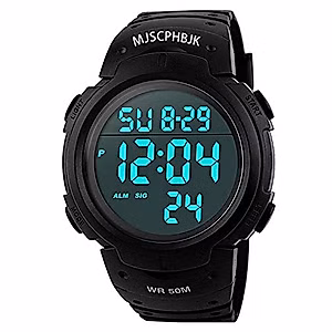 SKMEI MJSCPHBJK Mens Digital Sports Watch, Waterproof LED Screen Large Face Military Watches and Heavy Duty Electronic Simple Army Watch with Alarm, Stopwatch, Luminous Night Light - Black