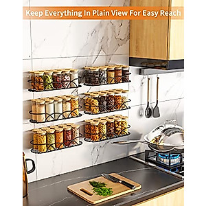 SWTYMIKI 6 Pack Spice Rack Wall Mount Rainbow Design Hanging Spice Shelf Organizer for Cabinet Strong & Stable Metal Seasoning Organizer for Kitchen Cabinet Wall and Pantry Organization Storage,Black