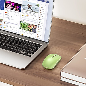 JOYACCESS J 2.4G Slim Wireless Silent Mouse, Portable Wireless Computer Mouse with 5 Adjustable DPI Levels, USB Mouse for Desktop, Notebook, MacBook, Chromebook, PC (Light Green)