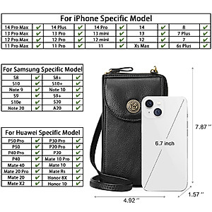 BROMEN Small Cell Phone Purse Crossbody Bags for Women Vegan Leather Wallet Purses with Credit Card Holder Black