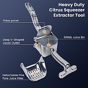 Lemon Squeezer Heavy Duty Juicer Hand Press Premium Quality Lemon Squeezer Manual Citrus Press Juice Extractor Lemon Lime Juicer Handheld Orange Juice Squeezer Fruit Juicer-Silver