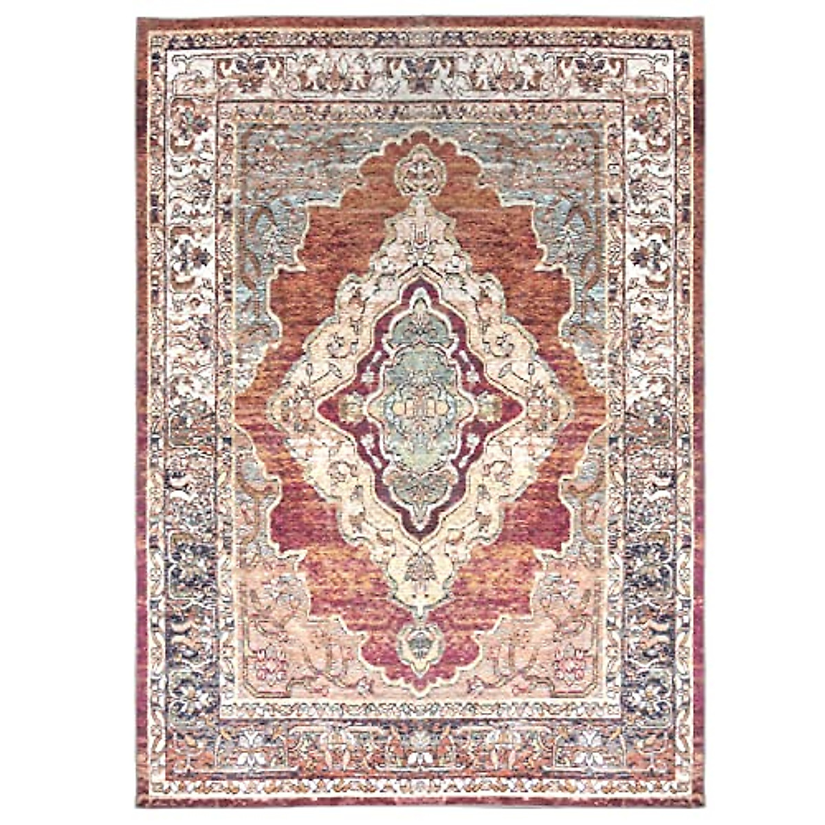 TEWWET Area Rug 5'x7', Non Slip Boho Rugs with Rubber Backing, Machine Washable Vintage Rugs for Living Bedroom Accent Area Carpet