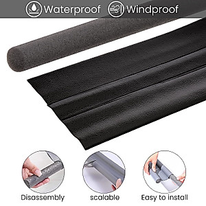 Kepfire Adjustable Under Door Draft Blocker 37 Inch for Double Doors - Noise Reducing & Dust Resistant Insulation Strip, Black