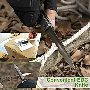 GVDV Folding Pocket Knife with G10 Handle, 7CR17 Stainless Steel EDC Knife with Safety Liner Lock, Hunting Camping Hiking Fishing Knife for Men Women, Silver