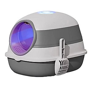 iPetlore Cat Litter Box with Scoop, Portable Kitty Litter Box with Lid-Grey