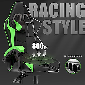 Bigzzia Gaming Chair, Ergonomic Video Game Chairs with Pillow and Lumbar Support, Racing Style Height Adjustable Computer Chair with 360°-Swivel Seat for Adults