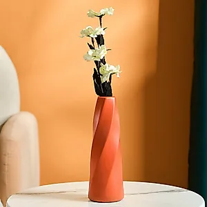 HEJANG Pattern Nordic Flower Vase Imitation Ceramic Flower Pot Plastic Ornament Home Decor (Red, One Size)