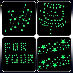 554pcs Glow in The Dark Stars Stickers for Ceiling Star Decals Stickers 3D Glowing in The Dark Room Wall Decor Ceiling Stars Stickers Decals for Bedding Room Star Decorations Stickers 4 Sizes Stars