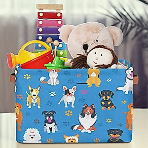 Pardick Animal Dog Breed Paw Storage Basket Storage Cube Bins Cute Puppy Print Canvas Collapsible Toy Basket Organizer Waterproof Laundry Box with Handle for Shelf Closet Office Bedroom, 2PCS