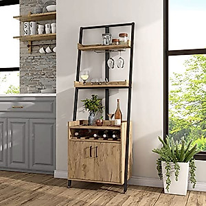 Furniture of America Abner Rustic Industrial Style 2-Shelf Multi-Functional Cabinet with Wine Rack, Buffet, Home Bar for Dining, Living Room, Kitchen, Black-Ample Storage Space, Versatile Usage, Brown