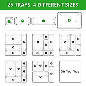 POGEAIR 25Pcs Clear Drawer Organizer Set with Non-Slip Silicone Pads,4 Sizes Plastic Kitchen Drawer Organizers,Storage Bins for Bedroom Dresser,Bathroom,Office,Jewelry,Desk