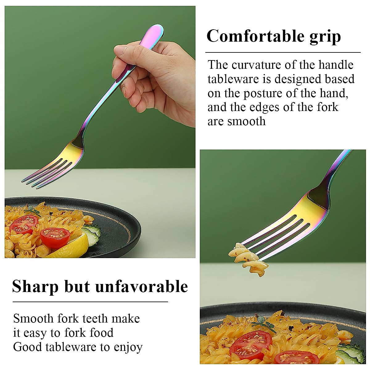 Evanda Rainbow Dinner Fork 12 Pieces, Rainbow Titanium Plating Stainless Steel 8.07inch Forks, Cake Forks, Table Forks,Dessert Forks, Easy To Clean, Dishwasher Safe