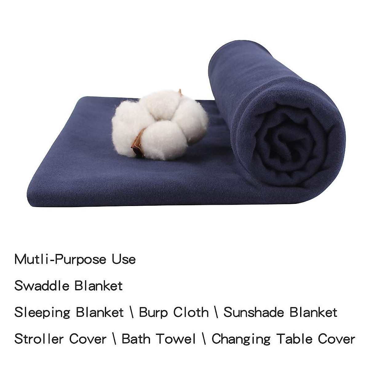 PESAAT Cotton Baby Swaddle Hat Set Newborn Infant Hats Receiving Blankets for Baby Boys Girls (Navy, 0-6 Months)