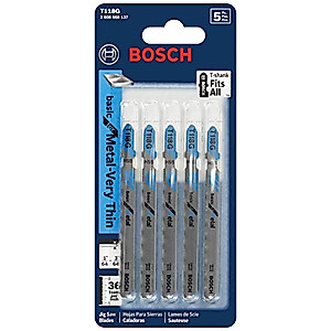 BOSCH T118G 5-Piece 3-5/8 In. 36 TPI Basic for Metal T-Shank Jig Saw Blades