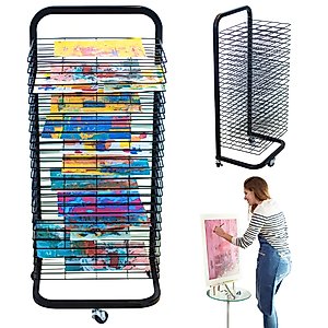 Art Drying Rack For Classroom | Functional & Mobile Paint Drying Rack | 25 Removable Shelves | Canvas Rack Art Storage | Painting Drying Rack With Wheels | Stack Rack For Painting, Drawings, And More