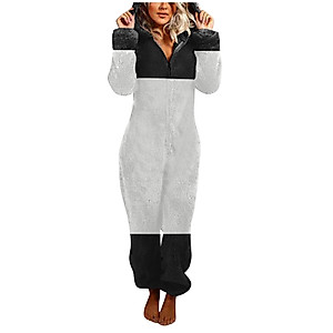 Aniywn Adult Onesie Pajamas for Women with Hood Sherpa Fleece Winter Homewear Cute Ears Animal Costume Plush PJS Sleepwear