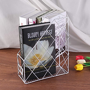 NUOBESTY Bookshelf for Office File Racks for Desktop Magazine File Holder Jewelry Organizer Hanger Desktop Organizer Magazine Stand Desk Accessories Storage Book Shelf White