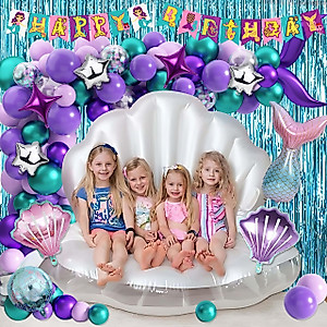 109Pcs Mermaid Theme Birthday Decorations for Girl Mermaid Party Supplies Including Tablecloth Backdrop Banners Cake Toppers Mermaid Foil Balloons and Latex Balloons Fringe Curtain Decorations Kit