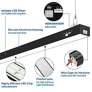 DAKASON 8FT LED Linear Light, 8Foot LED Shop Lights 100/80/60W 3/4/5000K CCT Selectable, Commercial 8Feet Strip Lighting Fixture for Office Garage Warehouse Market, Flush Mount Suspended ETL 4 Pack