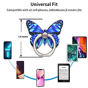 TACOMEGE Alloy Butterfly Cell Phone Ring Holder, Finger Kickstand Back Stand Hand Grip for Smartphone Tablet (Blue)