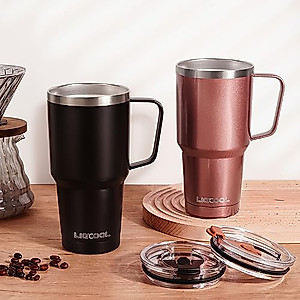 LiqCool 30Oz Tumbler with Handle, Stainless Steel Travel Coffee Mug, Vacuum Insulated Mug, Coffee Tumbler with Lid Straw, Reusable Cup Keep Cold 12H, Cup Holder Friendly(30 oz, Rose Gold)