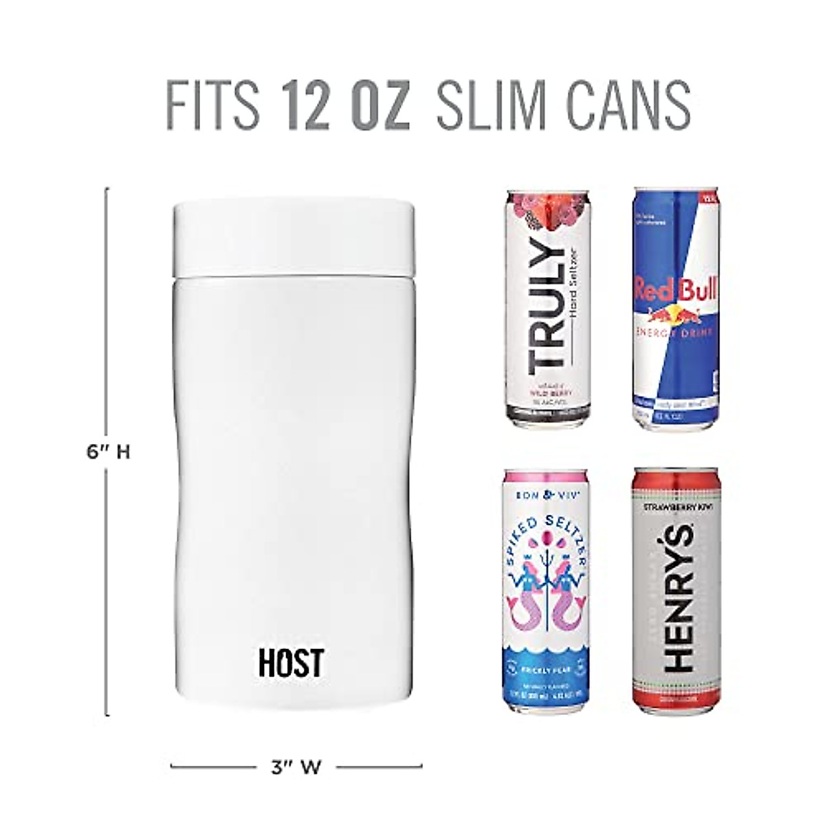 HOST Stay-Chill Beer Cozy Insulated Can Cooler Tumbler - Double Walled Stainless Steel Beer Can Insulator Holder for Slim Sized Cans - White