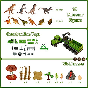 LTKFFFdp Boy Toys Car Toys for Boys Girl 5 6 8 9 10 12 Year Old with 10 Dinosaur Figures, Take Apart Construction Truck Building Toys with Sound Light, Learning Birthday Carrier Vehicle Playset Gifts