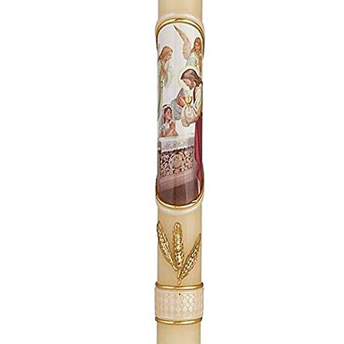 First Holy Communion Gifts for Girls, Hand Decorated Taper Candle with Image of Jesus Little Girl and Angels, Keepsake Gift Sacrament Celebration 9.75 Inches