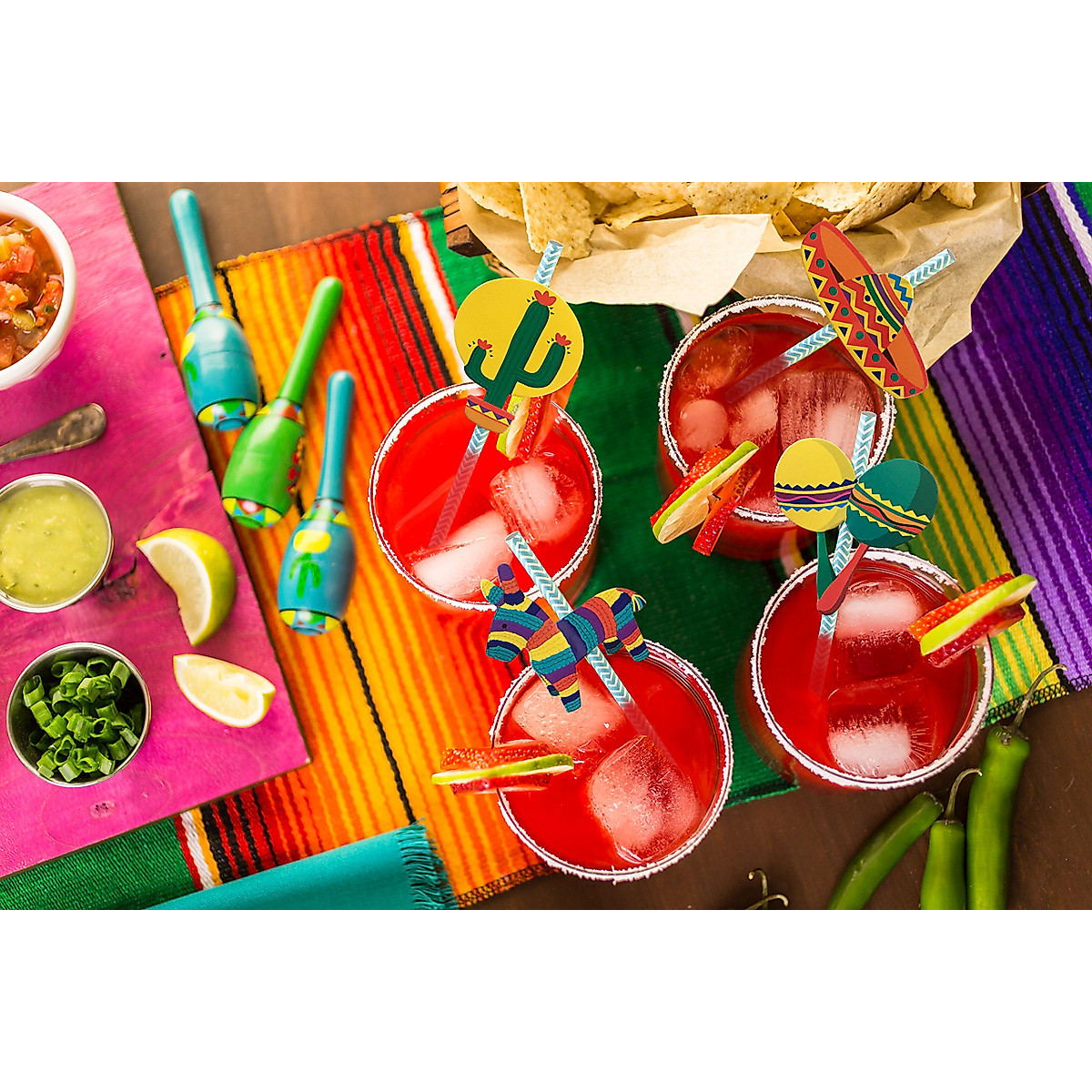 Fiesta Party Straws | Mexican Decorations | Final Fiesta Bachelorette Party Supplies | Set of 32, PRE-ASSEMBLED Paper Straws