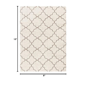 SAFAVIEH Hudson Shag Collection Area Rug - 8' x 10', Ivory & Beige, Moroccan Trellis Design, Non-Shedding & Easy Care, 2-inch Thick Ideal for High Traffic Areas in Living Room, Bedroom (SGH282E)