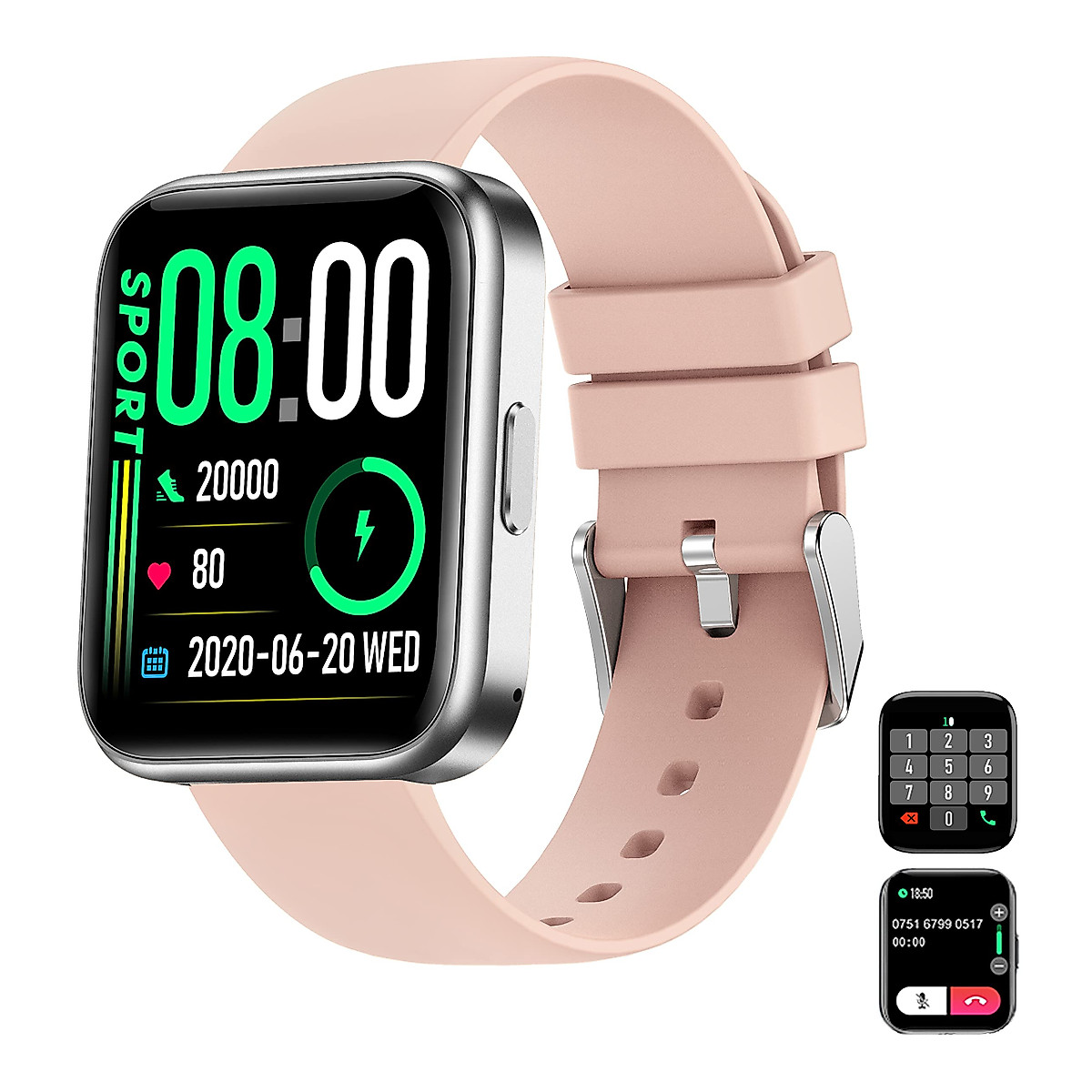 EBAKIN Smart Watch(Answer/Make Call) 1.69'' Fitness Tracker with IP67 Waterproof, Heart Rate Blood Pressure/Oxygen Monitor, Sleep Monitor, Pedometer, Stopwatch Activity Tracker for Men Women (Pink)