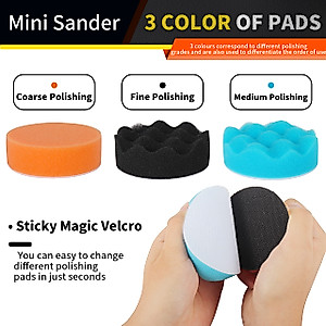 BAINUO 1/2/3 Inch Mini Air Angle Sander Air Random Orbital Palm Sander Grinder for Auto Body Work, High Speed Air Powered Sanders & Polisher with 27 Polishing Pads Buffing Pads and 30 Sandpapers