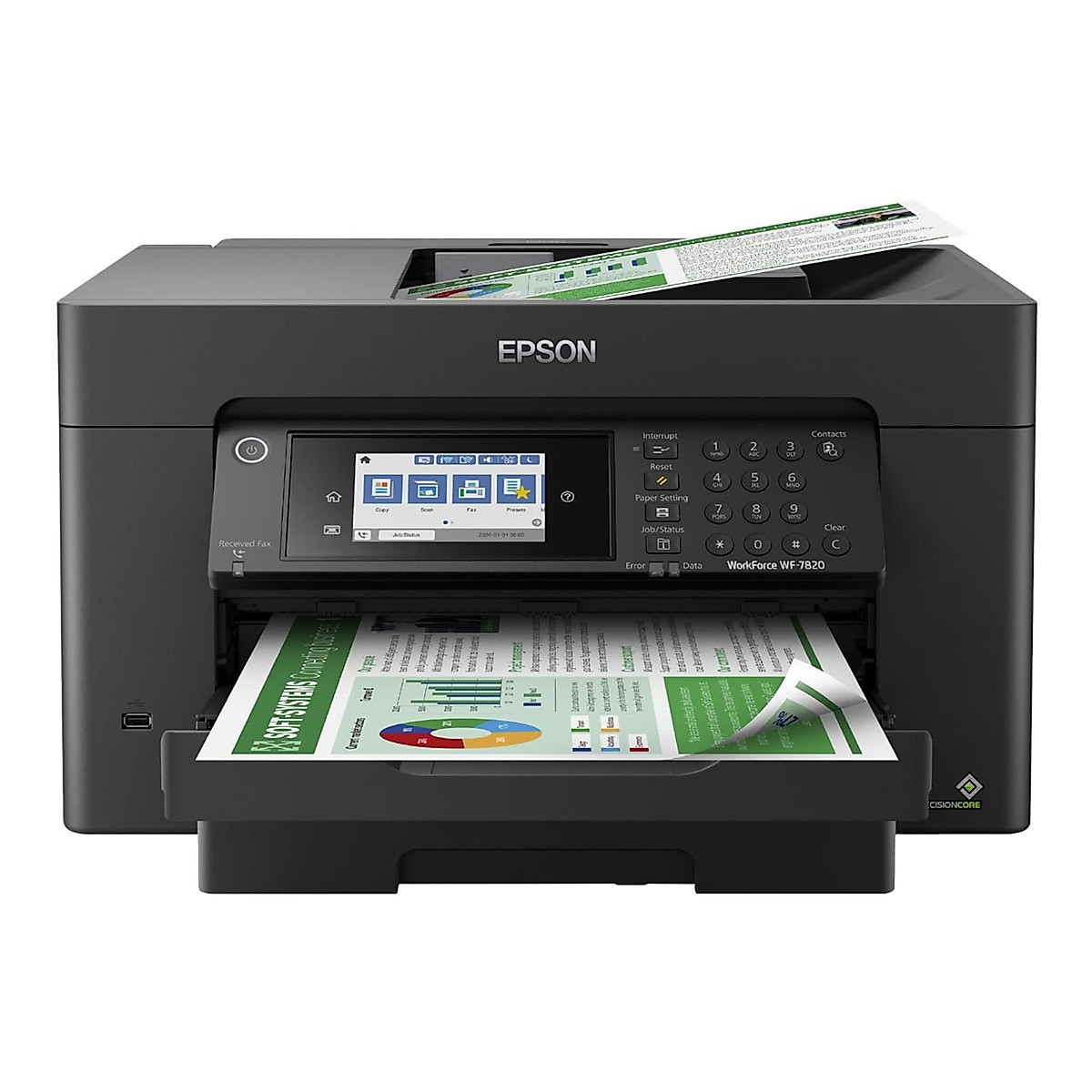 Epson WorkForce Pro WF-7820 Wireless All-in-One Wide-format Printer with Auto 2-sided Print up to 13" x 19", Copy, Scan and Fax, 50-page ADF, 250-sheet Paper Capacity, 4.3" screen, Works with Alexa