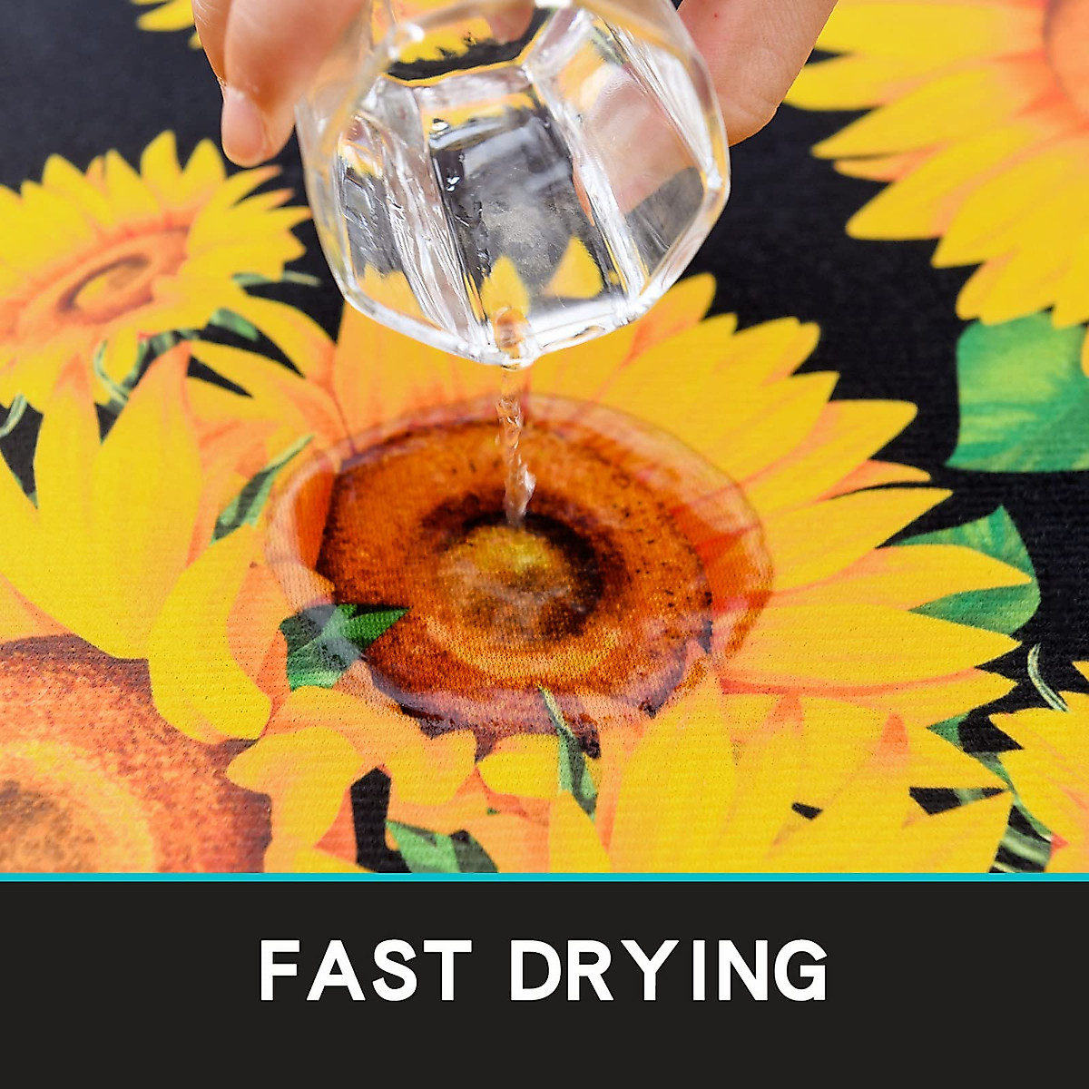 Sunflower Kitchen Rugs and Mats Set 2 PCS, Washable Anti-Fatigue Non-Slip Durable Comfort Standing Runner Rug for Kitchen, Office, Sink, Laundry, Living Room (17"x48"+17"x24",Black)