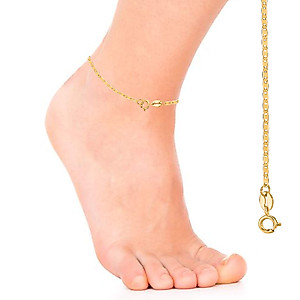Ritastephens 10K Yellow Gold Mariner Link Dainty Anklet 10 Inches