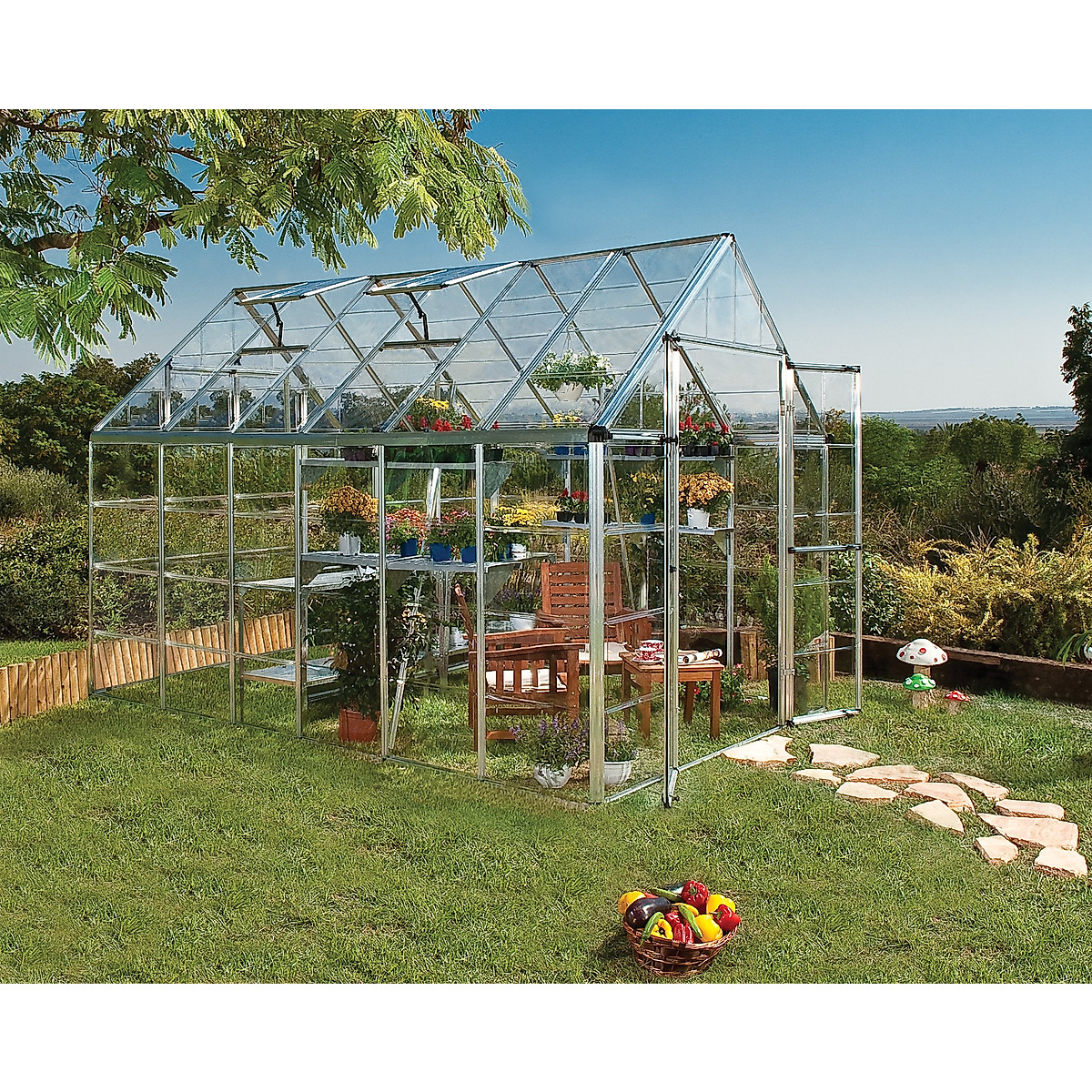 Palram - Canopia Snap & Grow 8 Ft. x 12 Ft. Greenhouse Kit Hobby DIY Walk In Green House Heavy Duty Polycarbonate, Aluminium Frame, with Lockable Door and Vent for Outdoors, Garden, Backyard In Silver