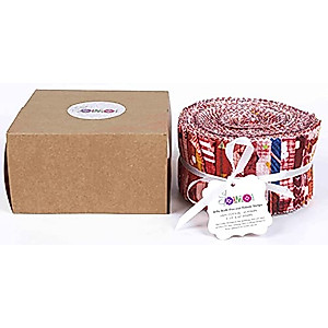 Soimoi 40Pcs Geometric & Texture Print Cotton Precut Fabrics for Quilting Craft Strips 2.5x42inches Jelly Roll - Red