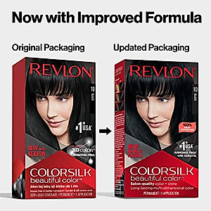 Permanent Hair Color by Revlon, Permanent Black Hair Dye, Colorsilk with 100% Gray Coverage, Ammonia-Free, Keratin and Amino Acids, Black Shades, 10 Black (Pack of 3)