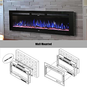 Clihome 72in Electric Fireplace Fire Places Electric Fireplace Inserts Electric Fireplace Heater Fireplace Decor Fireplace Heater with Timer, Remote Control, Adjustable Flame Color 750/1500W