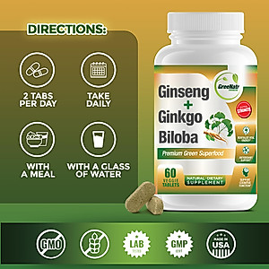 GreeNatr Ginko Biloba & Panax Ginseng Supplement - Red Ginseng Brain Supplement for Memory and Focus - Ginkgo Biloba Supplements for Good Vision, Immune System and Improved Blood Flow - 3 Bottles