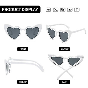 YOSHYA Clout Goggle Heart Sunglasses Vintage Cat Eye Mod Style Retro Kurt Cobain Glasses (White Grey)