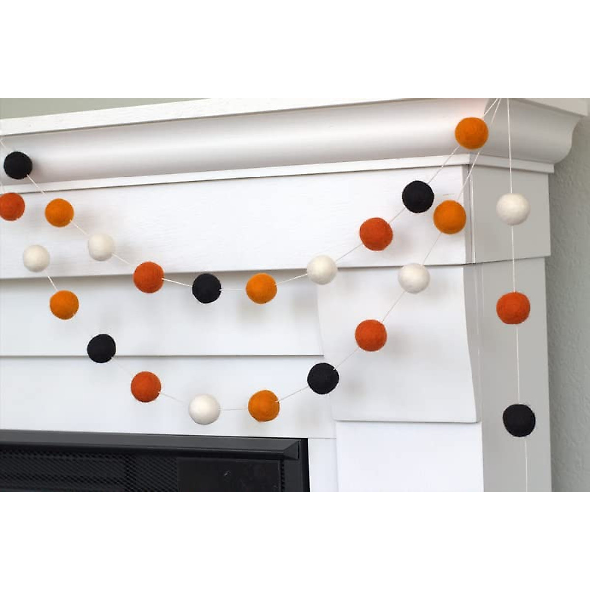 Halloween Felt Ball Garland- Orange, Tangerine, Black, White- 1" (2.5 cm) Wool Felt Balls- Autumn Fall Pumpkin