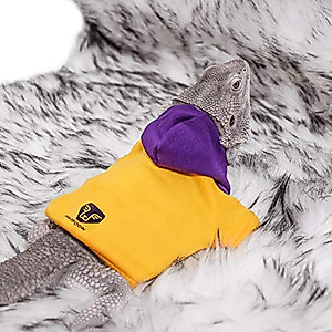 WATFOON Bearded Dragon Clothes Tank Accessories Costume Reptile Hoodies Apparel Handmade Velcro Warm Coat Jacket for Skin Protection Photo Party Lizard Small Animal Gecko Chameleon (L, Purple/Yellow)