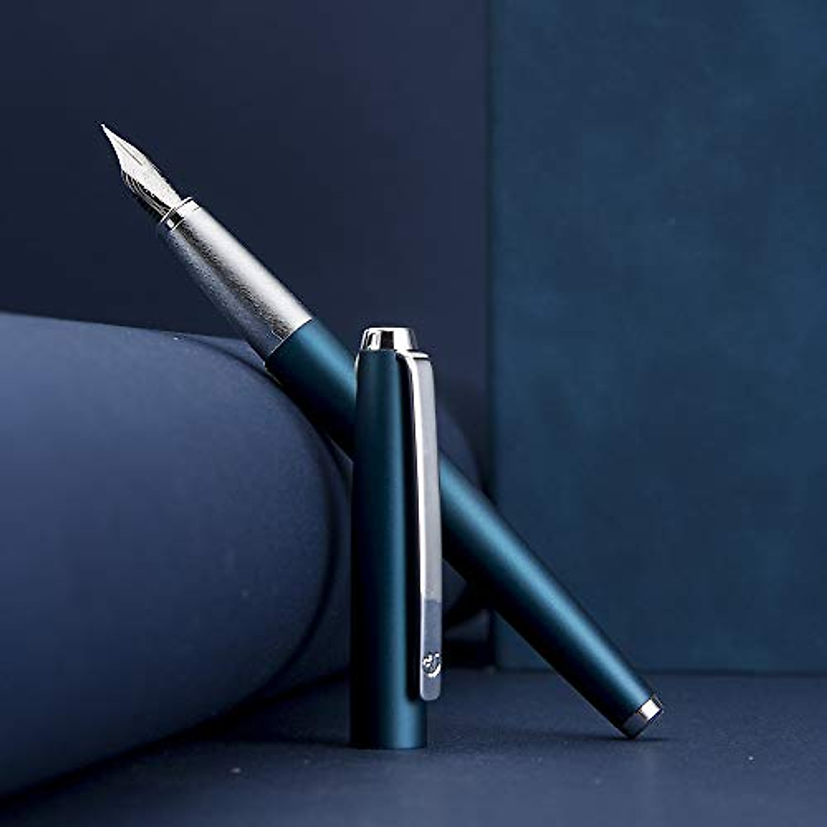HongDian 525 Dark Blue Fountain Pen, Extra Fine Nib Classic Pen Includes Metal Pen Case and Refillable Converter