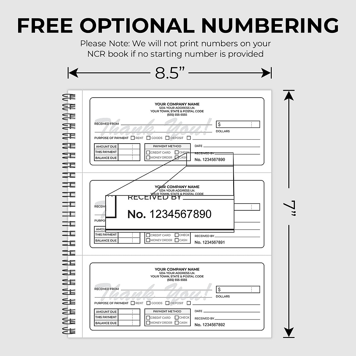 Custom 8.5" x 7" (3 Per Page) Carbonless NCR Books in 2-Part Duplicate Invoices, Receipts, Work Orders, Sales Orders, Purchase Orders, Estimates, Quote Forms with Your Company/Business Name (300 Sets)