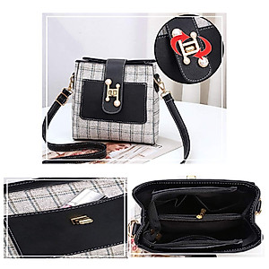 Bestsent Women's PU Leather Crossbody Bag Plaid Shoulder Purse (off-white Plaid Black)